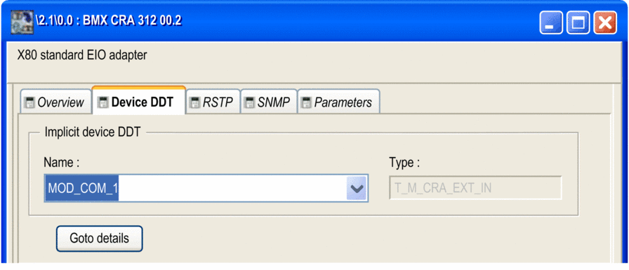 Device DDT Names for M580 RIO Adapters